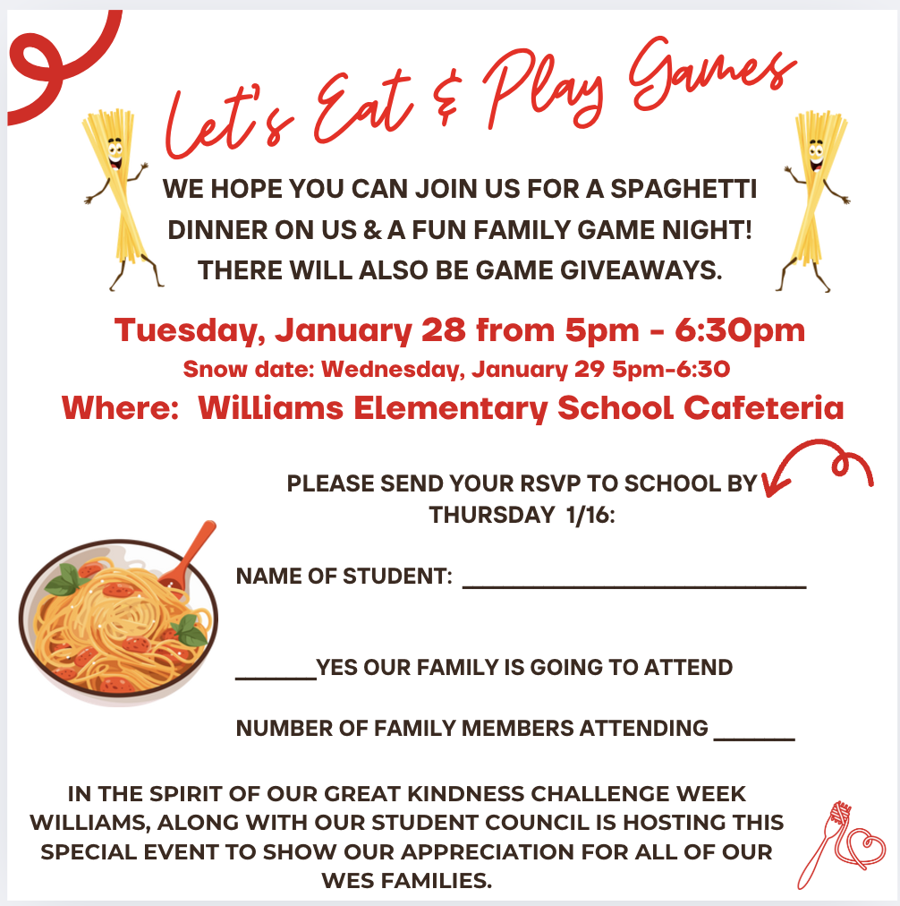 Spaghetti Dinner + Spirit Week 2025 - Williams Elementary